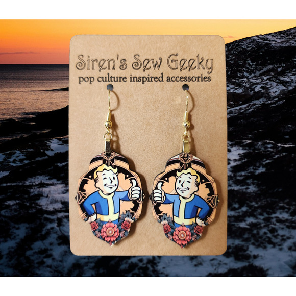 Handmade | Jewelry | Fallout Vault Boy Thumbs Up Floral Earrings | Poshmark